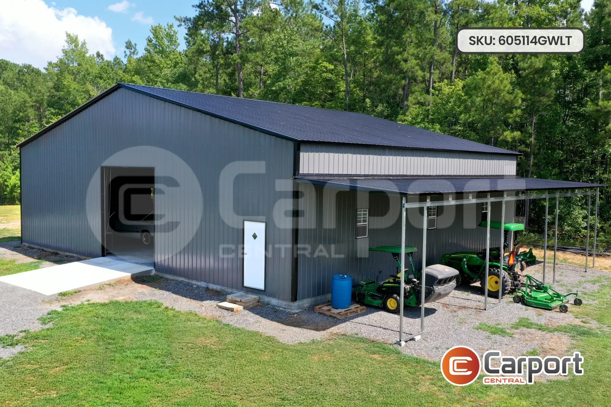60x50 Garage with Lean-To | 60x51x14 Commercial Metal Garage